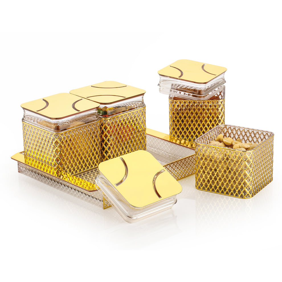 Fiesta Air-Tight Dry Fruit Container Tray Set With Lid & Serving Tray ...